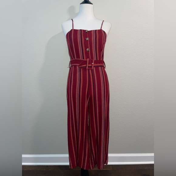 Pants & Jumpsuits | Red Jumpsuit With Belt And Buttons | Poshmark